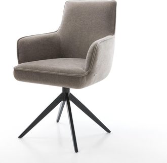 DELIFE Drehstuhl Heira-Flex mit Armlehnen Strukturstoff Soft Taupe Kreuzgestell breit Schwarz 360&deg; drehbar Wippfunktion Taschenfederkern, Esszimmerst&uuml;hle