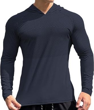 Generic T-shirt de bodybuilding respirant à manches longues pour homme - Séchage rapide, bleu marine, XXL