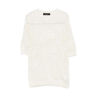 Fabiana Filippi Femme, Pulls, Blanc, Taille: 42 FR T-Shirt Col Rond en Maille Ajour&eacute;e