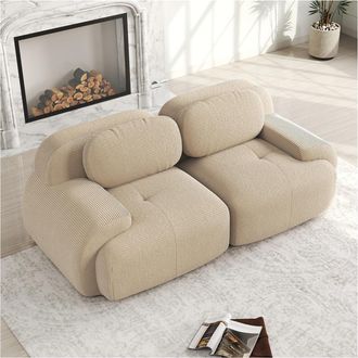 Generic Modulares Schlafsofa mit Ottomane, 3-Sitzer, modulares Cord-Sofa, ohne Montage, for Wohnzimmer, rahmenloses Sofa, mit gebogenen Armlehnen(Beige.,2S)