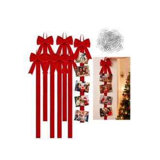 Generic Weihnachtskartenhalter, Wanddekoration, rote Samtschleife mit B&uuml;roklammern f&uuml;r Karten, Fotos, h&auml;ngende Weihnachtswanddekoration, Fotokartenhalter, Url