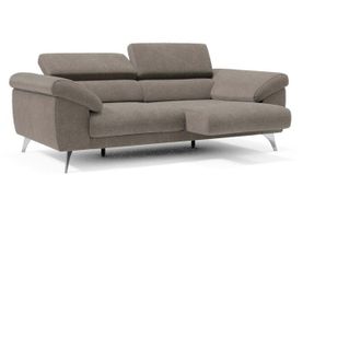 Divani.Store Donatello Sofa mit ausziehbaren Sitzen, Armlehnen mit Staufach aus abwaschbarem Stoff T23 213 cm Taupe
