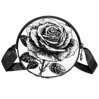 Generic Sac &agrave; bandouli&egrave;re Circle pour femme, petit sac &agrave; bandouli&egrave;re noir et blanc avec fermeture &eacute;clair, bretelles r&eacute;glables, sac &agrave; main rond d&eacute;contract&eacute; pou