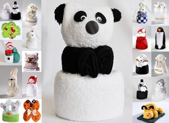 JACK Frottier Geschenk Set viele Modelle Handarbeit Origami Gästetuch Handtuch Waschhandschuh, Motiv/Art:Pandabär