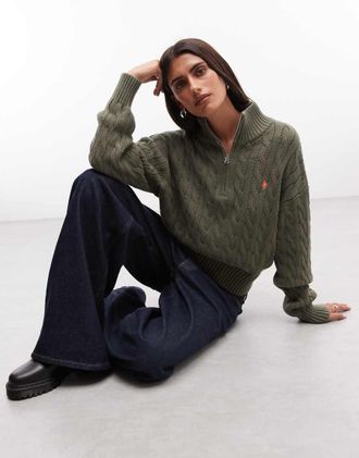 Polo Ralph Lauren Poloshirt aus Baumwolle mit Zopfmuster und Icon-Logo in Helloliv-Gr&uuml;n