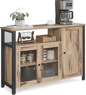 Vasagle Meuble de Rangement, Buffet, Armoire de Cuisine, Placard, avec 3 Portes, pour Salon, Cuisine, Salle &agrave; Manger, 33 x 110 x 75 cm, Style Rustique, Marron