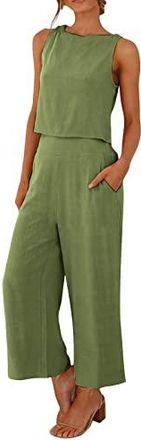 Generic Tenues 2 pi&egrave;ces pour femme avec haut sans manches et pantalon longueur genou - Ensemble de d&eacute;tente assorti pour les vacances, vert militaire, XXL