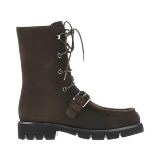 Emporio Armani Wildleder-Schn&uuml;rstiefel mit dekorativem Schnallenriemen - - Shoes - Damen - Braun - 37 1/2 EU