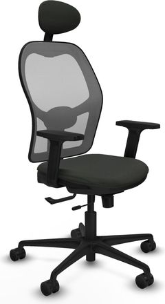 Piqueras y Crespo Schwarzer Drehstuhl mit 2D-Armen, h&ouml;henverstellbarer Lendenwirbelst&uuml;tze und festem Kopfteil, ausgestattet mit Syncro/Traslack und eingespritztem Schau