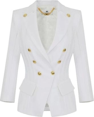 Elisabetta Franchi Femme, Vestes, Beige, Taille: 38 FR Veste en Cr&ecirc;pe Stretch Double &Eacute;paisseur