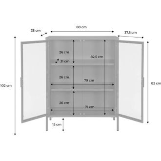 Sweeek Schrank aus Stahl und geh&auml;rtetem Glas, 2 T&uuml;ren, 80 cm