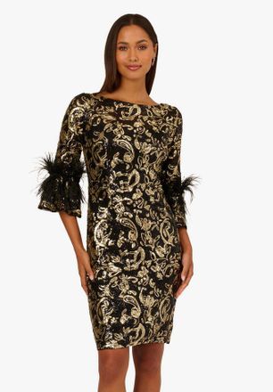 Adrianna Papell Abendkleid Sequin Embroidered Midi Dress Fl&uuml;gel&auml;rmel und Pailletten