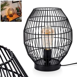 HOFSTEIN Tischleuchte Oravi, moderne Tischlampe aus Metall in Schwarz, Nachttischlampe mit Schirm in Gitter-Optik, H&ouml;he 27,5 cm, mit An-/Ausschalter am Kabel u
