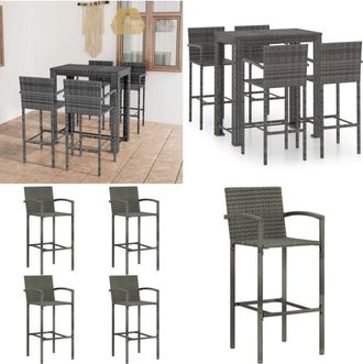 vidaXL 5-tlg. Garten-Bar-Set mit Armlehnen Poly Rattan Grau - Gartensets - Gartenbar - Bartisch - Barhocker - Rattan M&ouml;bel - Home & Living