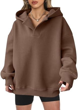 Generic Sweat à capuche surdimensionné à col en V pour femme, pull à manches longues en polaire Y2k, vêtements 2025, marron, XXL