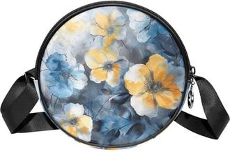 Generic Petit sac &agrave; bandouli&egrave;re circulaire pour femme, motif feuilles florales, sac &agrave; dos avec fermeture &eacute;clair, bretelles r&eacute;glables, sac &agrave; main rond d&eacute;contra