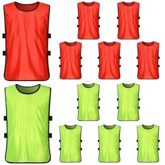 Milisten Lot De 12 Gilets DEntra&icirc;nement Enfants Taille S Gilet En Polyester L&eacute;ger Et Respirant Pour Football Basketball &Eacute;t&eacute; Vert Fluo Et Rouge