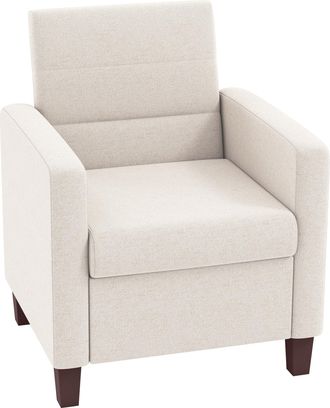 HOMCOM Sessel Loungesessel mit Armlehnen, Polstersessel mit Leinenoptik, Relaxsessel Lesesessel für Wohnzimmer, Schlafzimmer, Cremeweiß