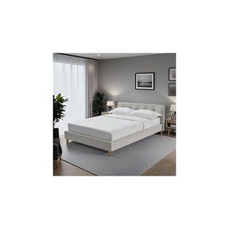 M&S Collection M&s - Lit 140x190 cm avec t&ecirc;te de lit en tissu chin&eacute; beige et pieds bois