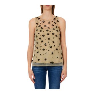 Liu Jo Besticktes T&uuml;ll-Top - - Tops - Damen - Beige - S