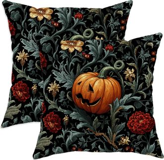 Generic Dekorative Halloween-Kissenbezüge, 2er-Set, schwarzer Kürbis-Blumenmuster, Herbst-Kissenbezüge für Zuhause, Couch, Sofa, 40,6 x 40,6 cm
