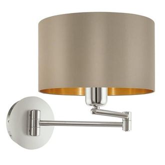 Eglo Applique murale intérieure Maserlo, luminaire dintérieur avec bras articule, spot en acier et textile, nickel-mat, taupe, doré, douille E27, avec inte