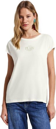 Street One Damen A323581 Basic Shirt mit Wording, Off White, 40