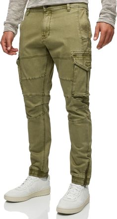 Indicode Herren Alex Cargohose aus Baumwolle mit 6 Taschen | Cargo Chino Hose f. M&auml;nner Aloe, XXL