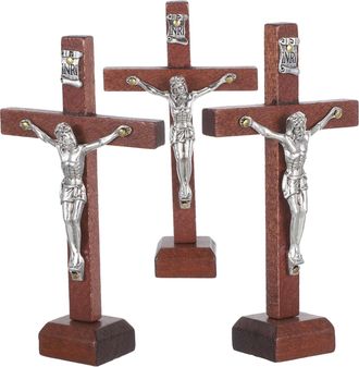 Valiclud SOIMISS 3 Stück Teiliges Holz Kreuz mit Ständer Stehendes Jesus Tischkreuz Langlebige Altardekoration für Kirche Taufe und Gebet Vielseitiges Spiritue