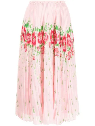 Red Valentino jupe mi-longue pliss&eacute;e &agrave; fleurs - Rose