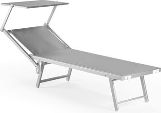 Mobili Rebecca Sonnenliege, Strandliege f&uuml;r Garten, grau, Aluminium Textilene, mit verstellbarem Dach, klappbar - Ma&szlig;e 38 x 186 x 61 (HxBxT) - Art. RE6809