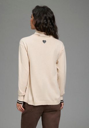 Laura Scott Strickpullover aus Feinstrick, h&uuml;ftlange Schnittform mit Rollkragen und Kontraststreifen