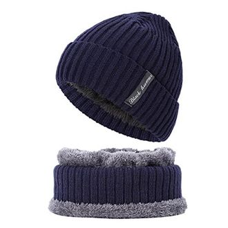 Generic Cocila Hommes Et Casquette Chapeau éPaissir éCharpe Chaud Deux PièCes Femmes Chapeaux De dhiver Coupe-Vent pour Enfant (Navy One Size) Chapeau pour Ho