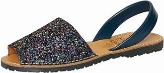 Avarcashop Avarcas Sandales dété en cuir véritable pour femme - Paillettes - Espandrillos Menorquinas Menorca (bleu foncé, système de tailles de chaussures europ