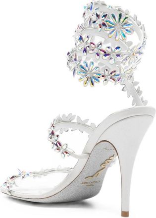 Rene Caovilla Crystal-Embellished Floral Heels - White