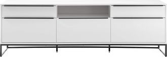 Robas Lund Lowboard 215 cm breit wei&szlig; matt, TV M&ouml;bel Wohnzimmerschrank mit Metallkufengestell, BxHxT 215x69x40 cm
