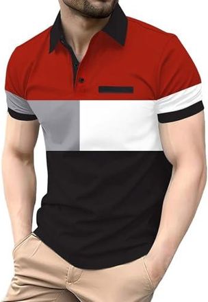 Generic Polo &agrave; manches courtes et demi-boutons pour homme - Coupe ample et confortable - Avec poches - Respirant - Pour un usage quotidien, Rouge, XL