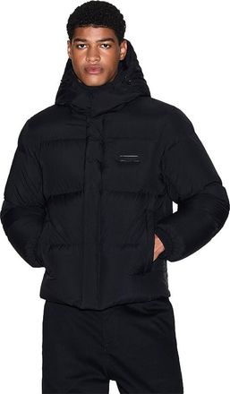 A|X Armani Exchange Mens Cuffed Sleeve, Side Logo, Zipped Hood, Down Coat, Black, XL