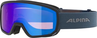 Alpina SCARABEO S Q-LITE - verspiegelte, kontrastverst&auml;rkende OTG Skibrille mit 100% UV-Schutz f&uuml;r Erwachsene - black-dirtblue matt - one size