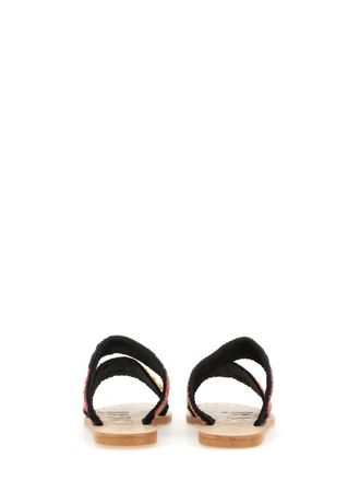 Maneb&igrave; Cotton Crochet Two Bands Sandals - Black
