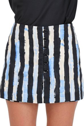 Pinko Damen Maleficient Musselin, Bedruckt, Streifen-Muster L&auml;ssige Shorts, Dze_schwarz/Butter/Hellblau, 38 cm