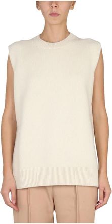 Jil Sander Femme, Pulls, Beige, Taille: 36 FR Fine Cashmere Gilet Spacchi