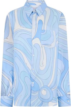 Pucci Femme, Blouses et Chemises, Bleu, Taille: 42 FR Chemise en soie avec imprim&eacute;