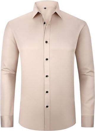 Generic Chemise formelle pour homme sans repassage infroissable Chemise daffaires boutonn&eacute;e &agrave; col rabattu Chemise de printemps Couleur unie Coupe ajust&eacute;e Chem
