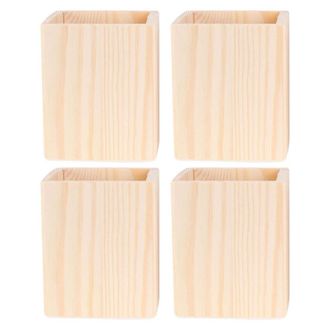Amosfun Holz Stiftehalter 4 StüCk Schreibtisch Organizer Stifthalter Leerer Malpinsel Halter FüR BüRo Und Zuhause Khaki 4X3.94X3.15 Zoll