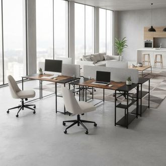 Furniture R Poste de Travail Informatique, Bi-Mati&egrave;re M&eacute;tal/Bois, 2 Niveaux de Rangement Pratique-R&eacute;glage en Hauteur, Grand Espace Travail, Combinaison Unique de 