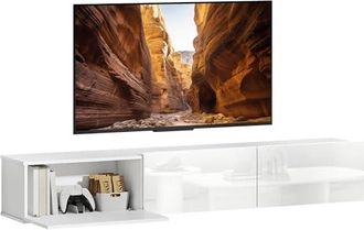 HOMCOM Meuble TV Suspendu, Meuble TV jusqu&agrave; 82 avec 3 Portes Pliantes &agrave; Fermeture Douce, pour Salon, Chambre et Salle de s&eacute;jour, 180x31.5x29.8 cm, Blanc Bril