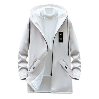Generic Manteau Homme Hiver Chaud,Men&aposs Anoraks - Manteaux &eacute;pais en peluche pour hommes veste mi-longue &agrave; fermeture &eacute;clair trench-capuche &eacute;l&eacute;gant et fonct