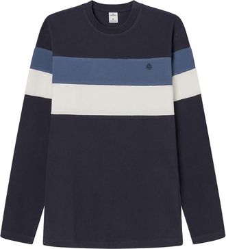 Springfield Herren Tricolor Pique L/S with Tree Embroidery Besticktes T-Shirt, blau, XL