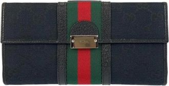 Gucci unisex, Pre-owned, Noir, Taille: ONE Size Portefeuille long GG Canvas Pre-owned